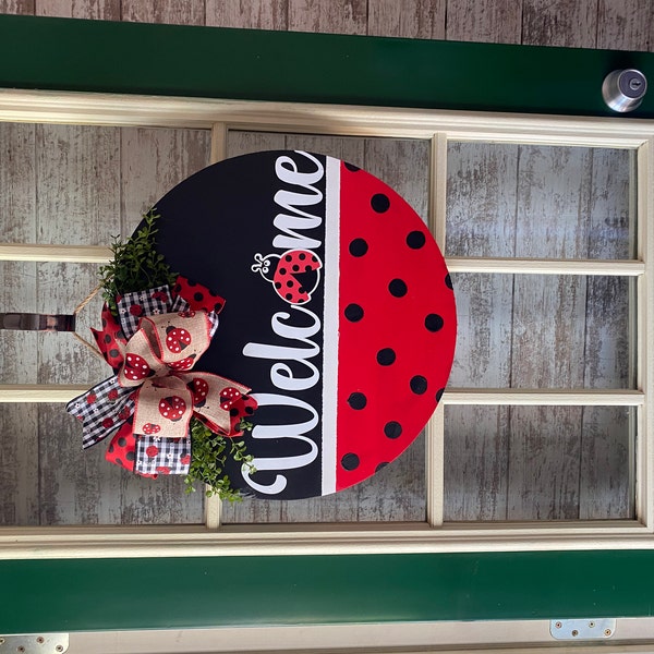 Ladybug Door Hanger, Spring Door Hanger, Ladybug Wreath, Ladybug Decor ...