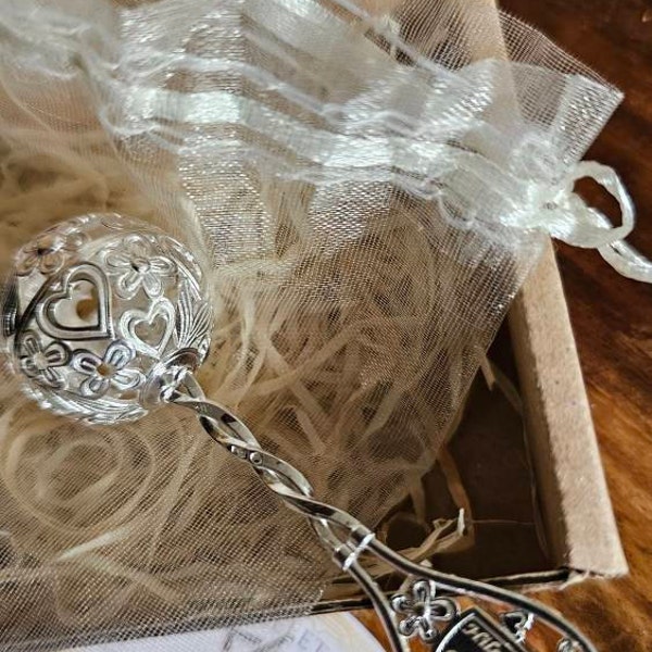 Baby's First Silver Rattle. Magic Sound Baby Toy. Personalised Newborn ...