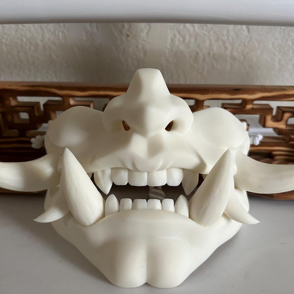 BONE BITE, Japanese Death God, Oni Demon, Handmade Half Hannya Mask. - Etsy