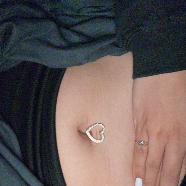 14G Gold Heart CZ Reverse Belly Ring/cz Sparkly Belly Piercing/top Down ...
