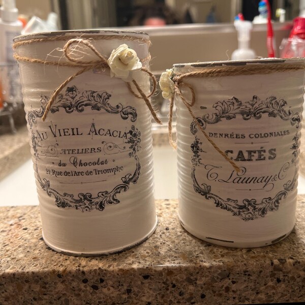 FRENCH COUNTRY Tin Cans - White Farmhouse Rustic Decor - Typography ...