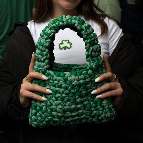 Handmade Crochet Tote Bag: Recycled Cotton Yarn Mini Bag - Etsy