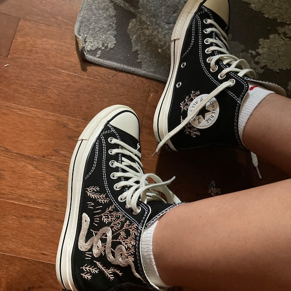 Custom Embroidered Converse High Tops: Snake Design - Etsy