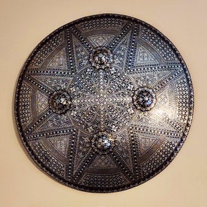 Vintage Old Mughal Ottoman Dhal Shield With Gold and Silver Damascened ...