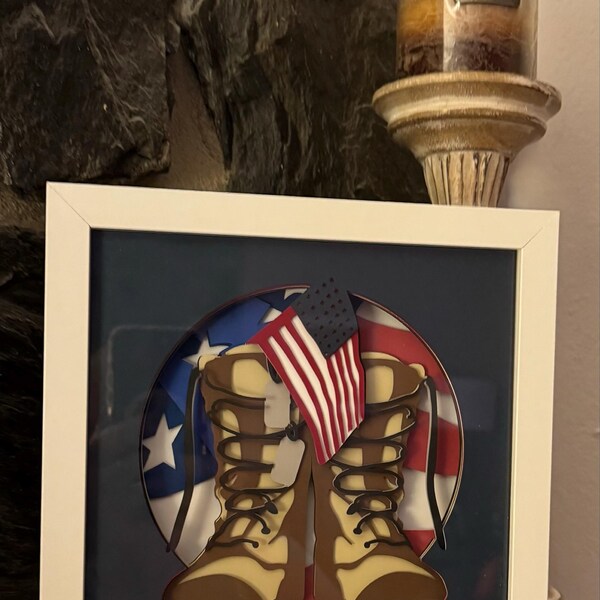 Boot Veteran Shadow Box, Veteran Shadow Box Svg, Soldier Light Box Svg ...