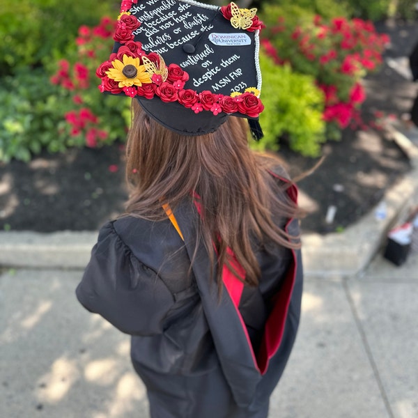 Graduation Cap Topper With 3D Roses, Sunflowers ,butterflies and Pearls ...