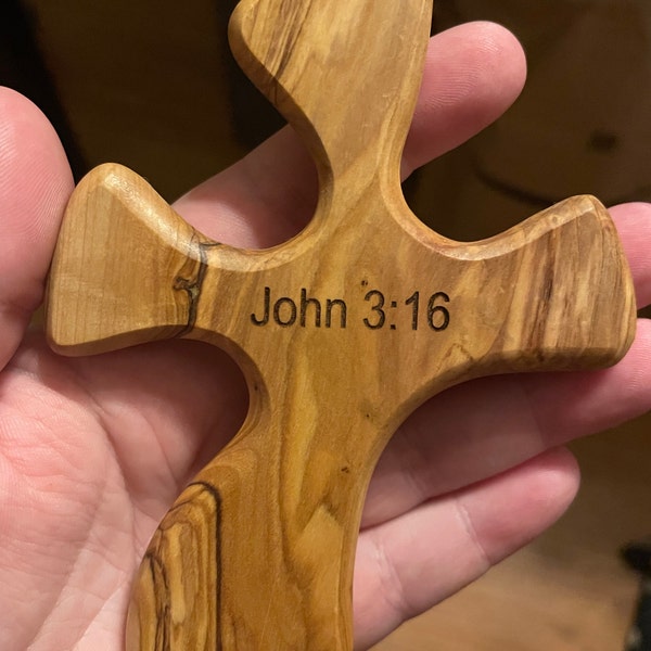 Personalized Olive Wood Comfort Cross: Handheld Prayer Cross From Holy ...
