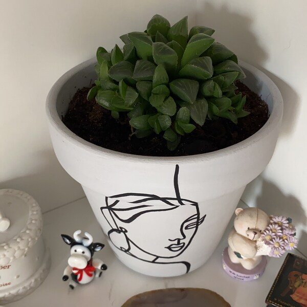 PLANT POT - Terracotta Pot With Abstract Face - Etsy