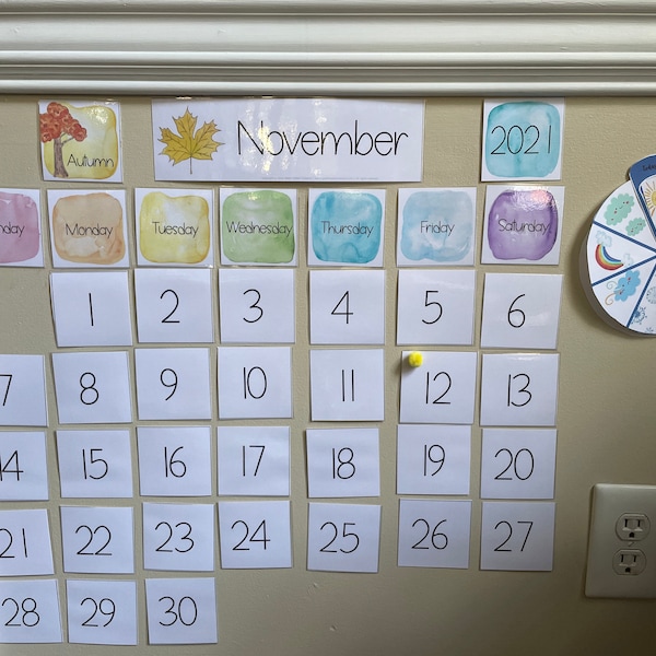 ENGLISH Classroom Calendar, Watercolor Homeschool Printable, Early ...