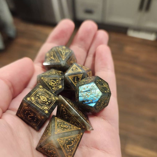 Full Set Labradorite Polyhedral Dice Set Set Warlock Style - Dungeons ...