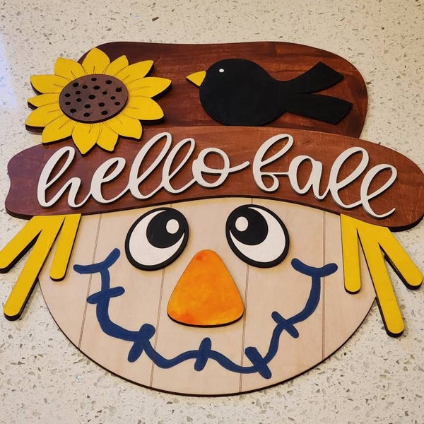 Hello Fall Scarecrow Door Hanger Svg - Fall Welcome Sign Svg ...