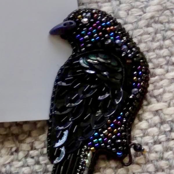 Fine Jewelry Beaded Brooch Pin, Raven Brooch, Black Bird Jewelry ...