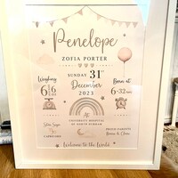 New Baby Personalised Print Birth Details Gift Keepsake Print New Baby ...