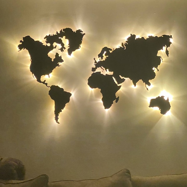 LED WORLD MAP / Wood World Map / Modern Home Decor / Led Wall Art ...