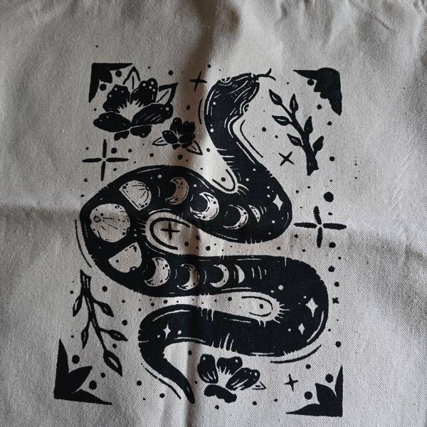 Lunar Phase Snake Print Black and White // Snake Screenprint // Gothic ...