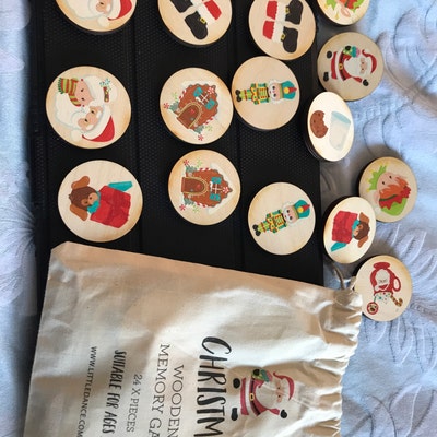 Christmas Themed Wooden Memory Game Make a Match Wood Matching Memory ...