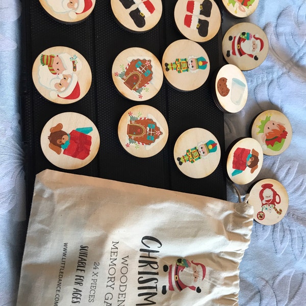 Christmas Themed Wooden Memory Game - Make a Match Wood Matching Memory ...