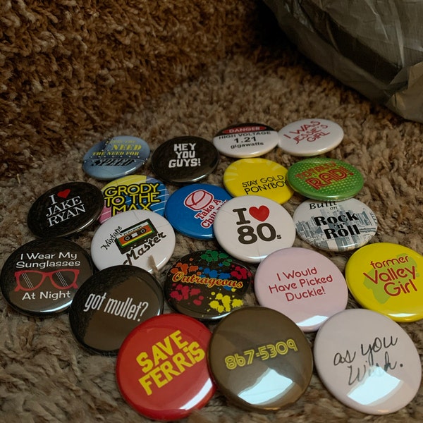 Everything 80's Buttons Party Favor (10 Pack), 1" or 1.5" or 2.25 ...