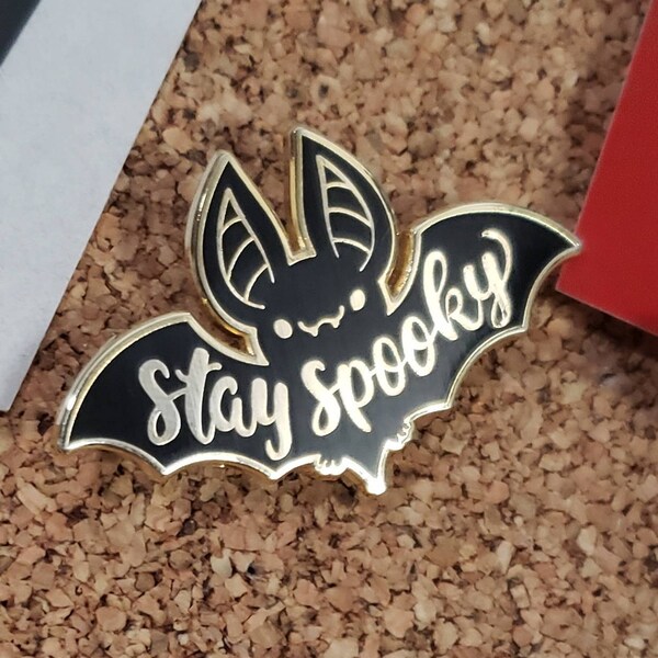 Stay Spooky Bat Hard Enamel Pin | Cute Goth Lapel Pin | Halloween Black ...