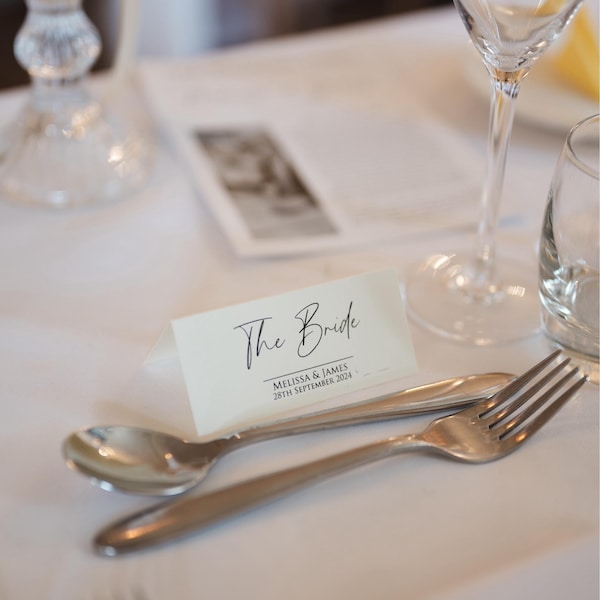 Personalised Place Cards Folded Wedding Place Names Custom Minimalist ...