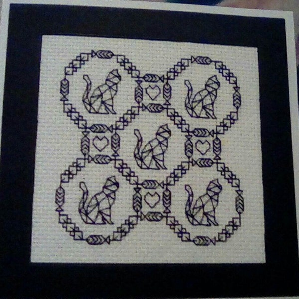 Blackwork Cat Cross Stitch Pattern PDF | Tortoiseshell, Grey / Tabby ...