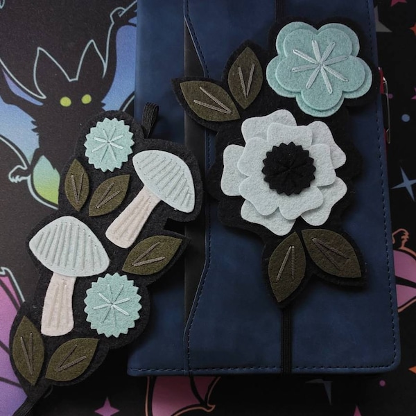 Hand Embroidered Blue Flower Bookmark. Elastic Band Ensures It Won't ...