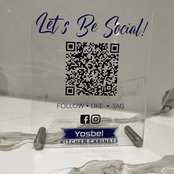 Custom QR Code Desk Sign, Social Media Sign, Let's Get Social Sign ...