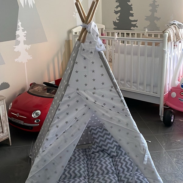 Teepee for Kids Customized From Cotton Gray Stars, Teepee Tent for ...