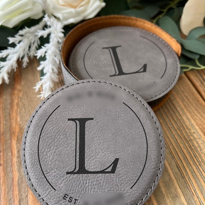 Monogrammed Leather Coaster Set, Personalized Engraved Gift, Customized ...