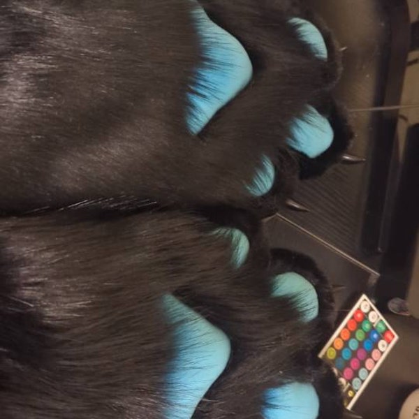 White and Purple Wolf Paw Gloves, Fluffy Kitten Fursuit Paws, Fox Paw ...