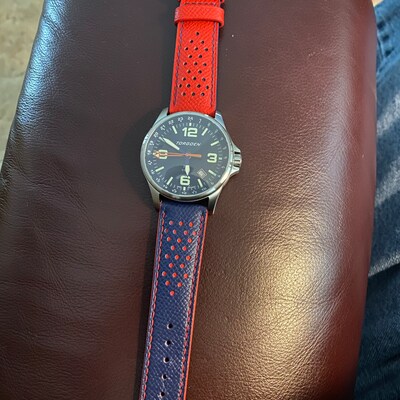 Bespoke Racing Rally Navy Mix Red Epsom Leather Watch Strap, Slim Watch ...