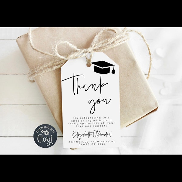 Modern Graduation Thank You Favor Tag Template, Printable Minimal Grad ...