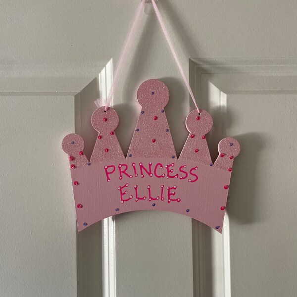 Princess Crown Door Sign, Personalized Wood Cutout Design, Girl's Room ...