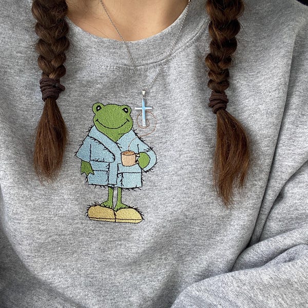 Embroidered Frog Crewneck L Comfy Frog Sweatshirt - Etsy