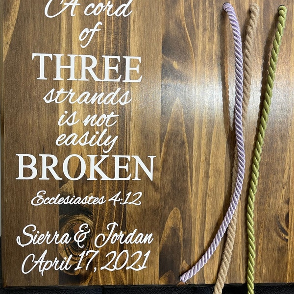 Cord of Three Strands, Unity Braids® Wedding Sign, Rustic Wood Sign ...