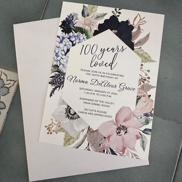 100th Birthday Invitations, Printable 100th Birthday Party Invitation ...