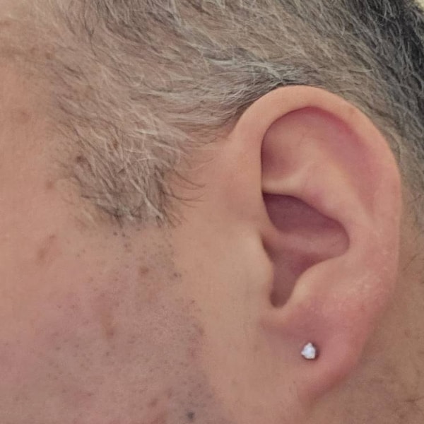 Diamond Stud Earrings, Extra Long Post, for Thick Earlobes, Mens CZ ...