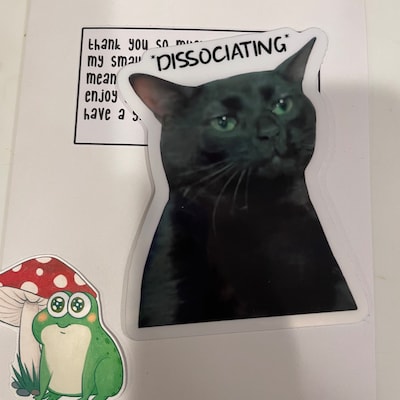 Dissociating Sticker, Zoning Out Black Cat Meme, Dissociative Sticker ...
