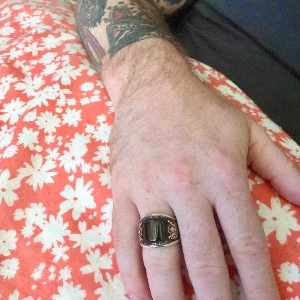 Men’s Black Gemstone Cocktail Ring, Custom Signet Sterling Silver Onyx ...