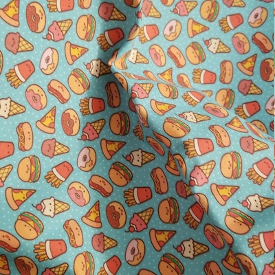 Fast Food Fabric by the Yard / Pizza Ice Cream Donut Burger French ...