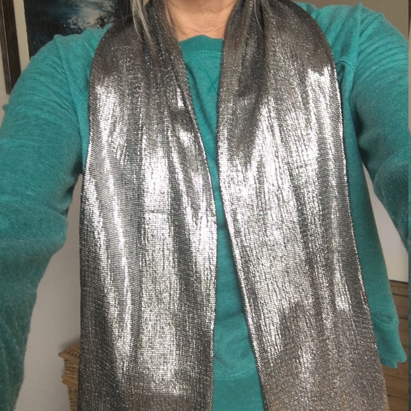 Silver Print Shimmering Lurex Scarf, Silver and Gold Skinny Scarf ...