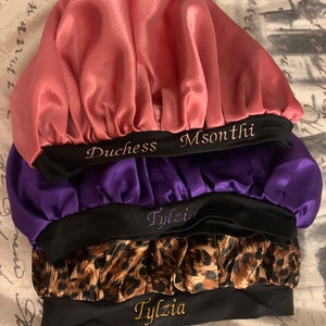 Custom Embroidered Satin Bonnet Personalized Name Hair Bonnet Holidays ...