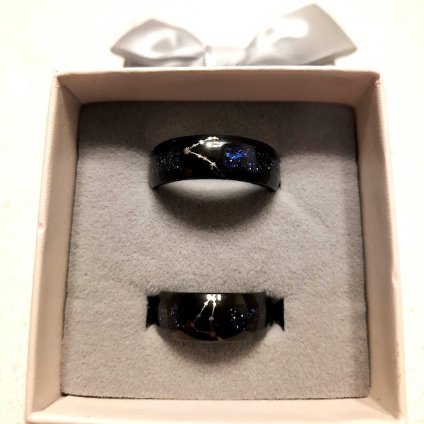Galaxy Couple Ring Set, Constellation Rings, Orion Nebula Wedding Matching Promise Rings for ...