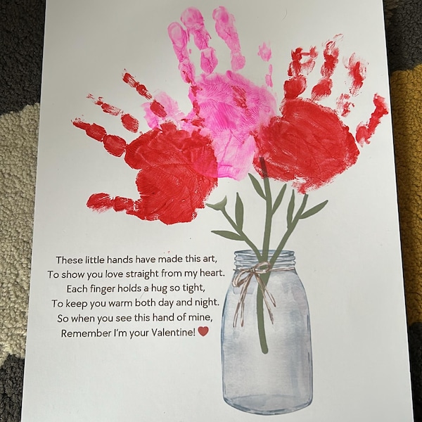 Flowers Handprint Art Template Preschool, Bouquet Valentines Day ...
