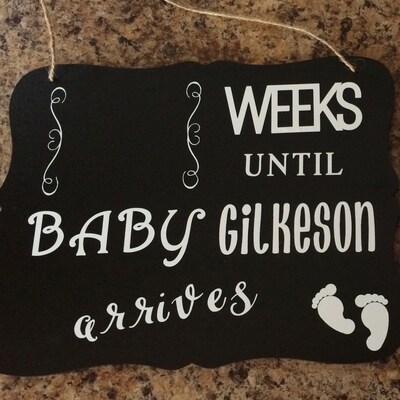 Baby Countdown Sign How Many Weeks Until Baby Chalkboard Sign - Etsy