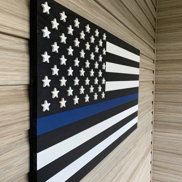 Thin Blue Line Wood Flag, Thin Blue Line Flag, US Flag, Police Flag ...