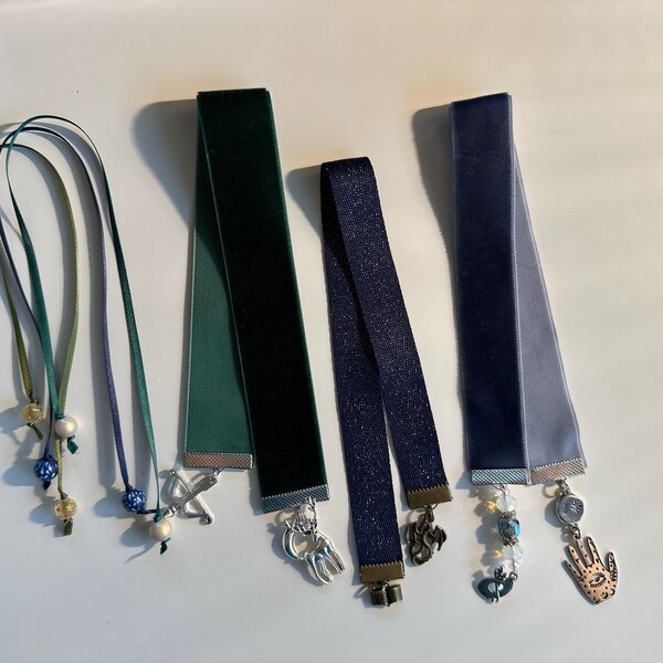 Manon | Dark Red Velvet Ribbon Bookmark With Charms| Bookish Gift |book ...