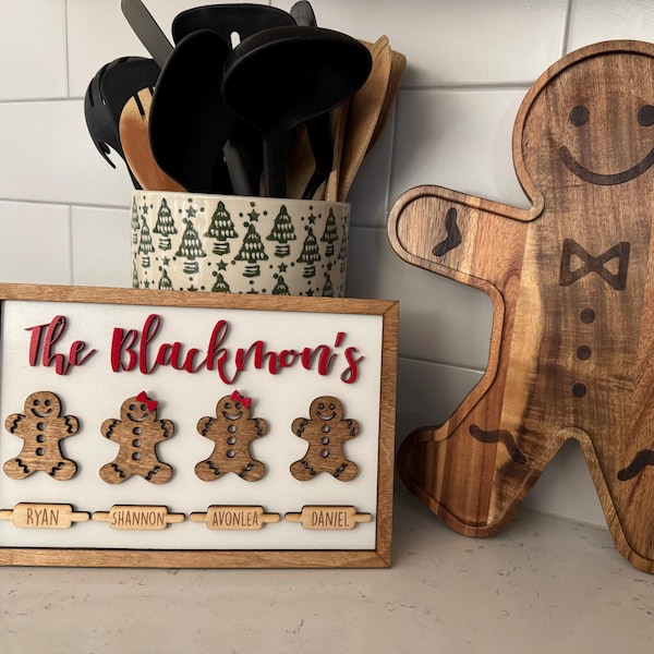 Gingerbread Family Sign, Christmas Home Decor, Personalized Gingerbread ...