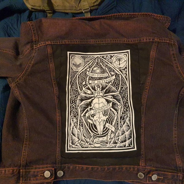 Sew-on Back-patch ~ WOLF SKULL ~ Punk Fashion, Hand Printed Lightweight ...