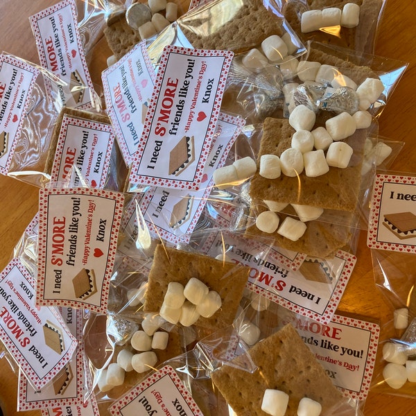 Smore Valentines Stickers and Bags, PRINTED Valentine Smores Kit Treat ...